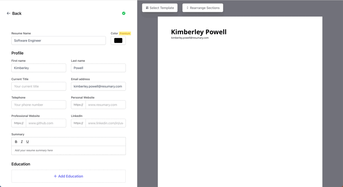 Resumary - Free Online Resume Builder